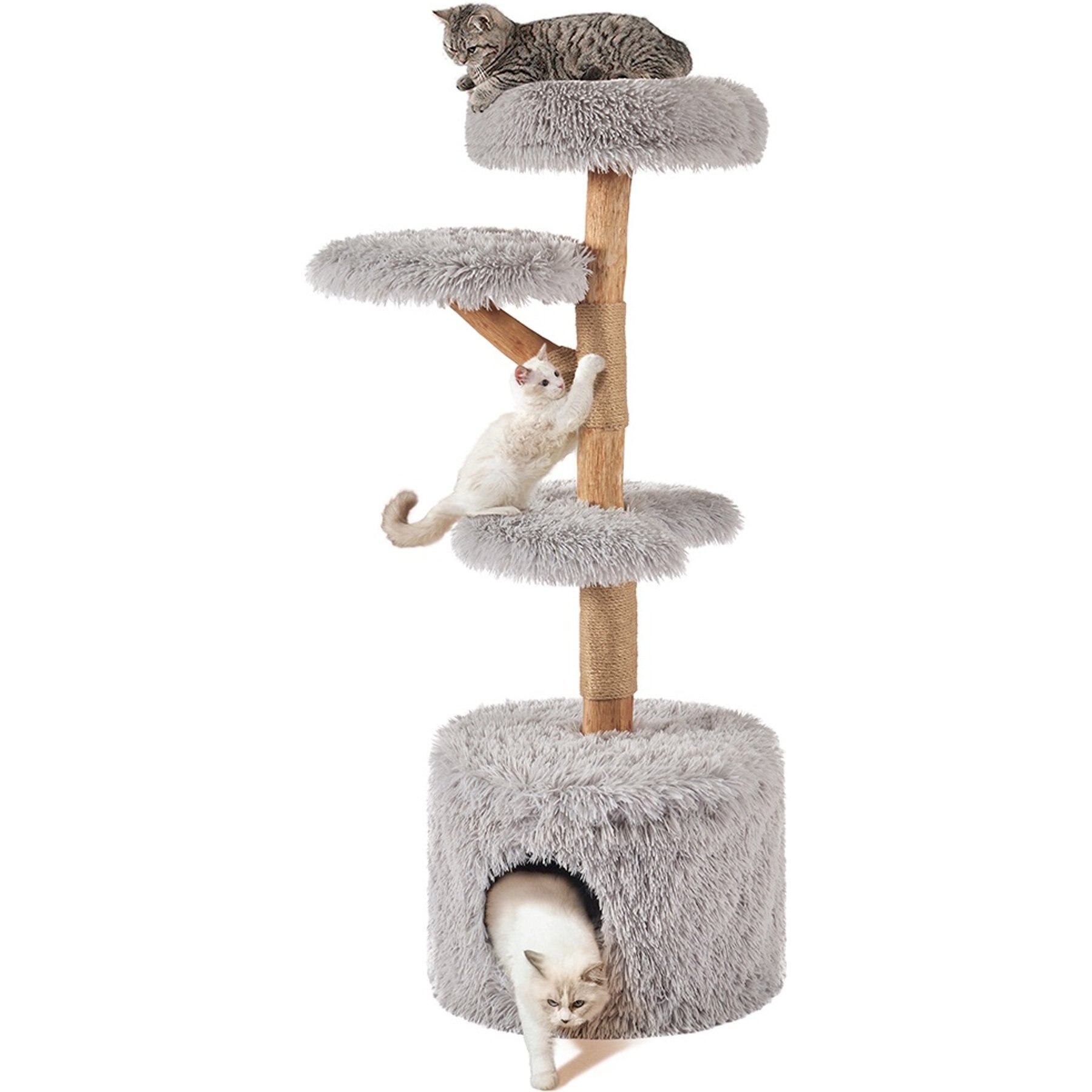 BEENBKKS Multi-Level Plush Cat Tree & Condo, Grey - Chewy.com