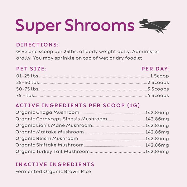 SUPER SNOUTS Super Shrooms Organic Super 7 Medicinal Mushroom Blend Dog ...