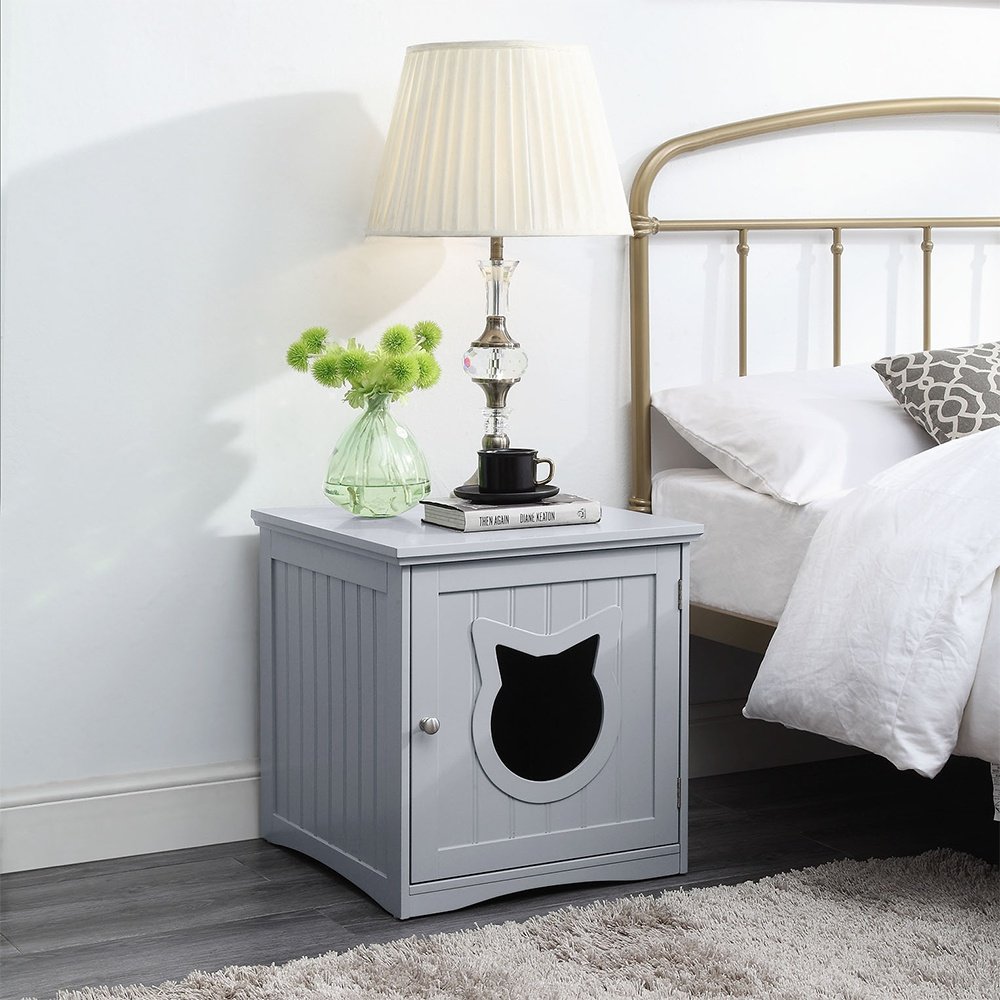 SWEET BARKS Wooden Side Table Cat Litter Box Enclosure, Grey - Chewy.com