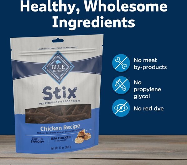 BLUE BUFFALO Blue Stix Chicken Recipe Pepperoni-Style Dog Treats, 13-oz ...