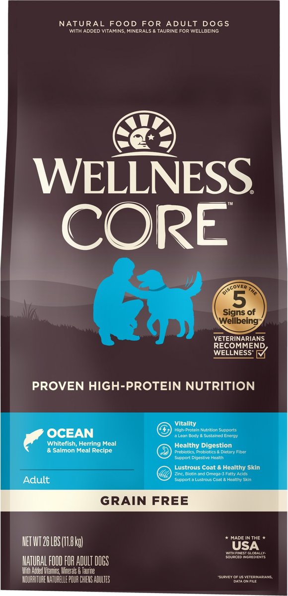 WELLNESS CORE Ocean Whitefish, Herring & Salmon Recipe Dry Dog Food, 26 ...