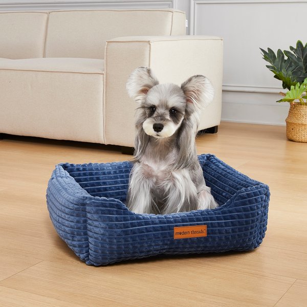 MODERN THREADS Jacquard Waffle Super Plush Cuddler Dog & Cat Bed, Blue ...