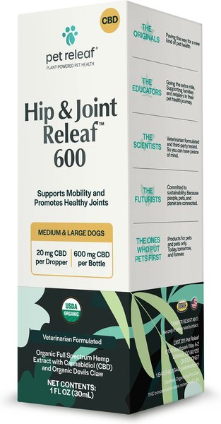 PET RELEAF Hip & Joint Releaf Organic CBD Oil & Devils Claw Liquid Hip & Joint Health Supplement ...