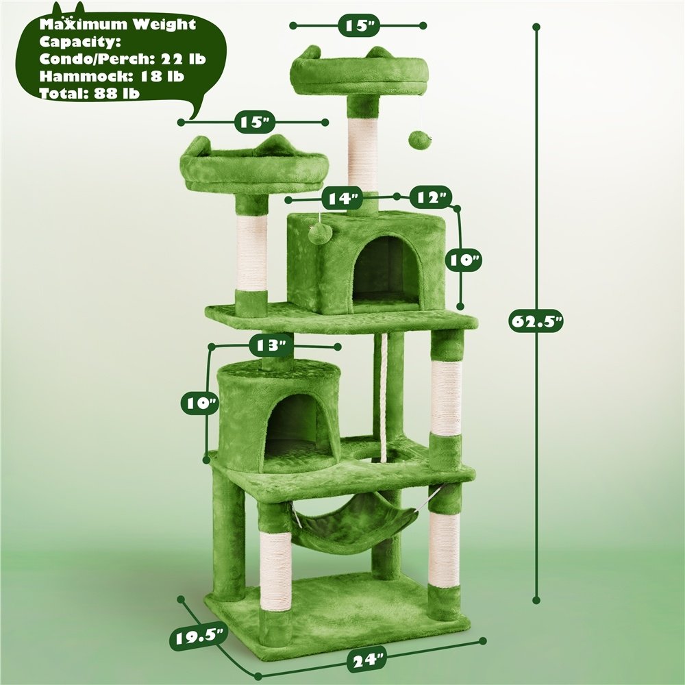 YAHEETECH Multi-Level Sisal Cat Tree, 62.2-in, Green - Chewy.com
