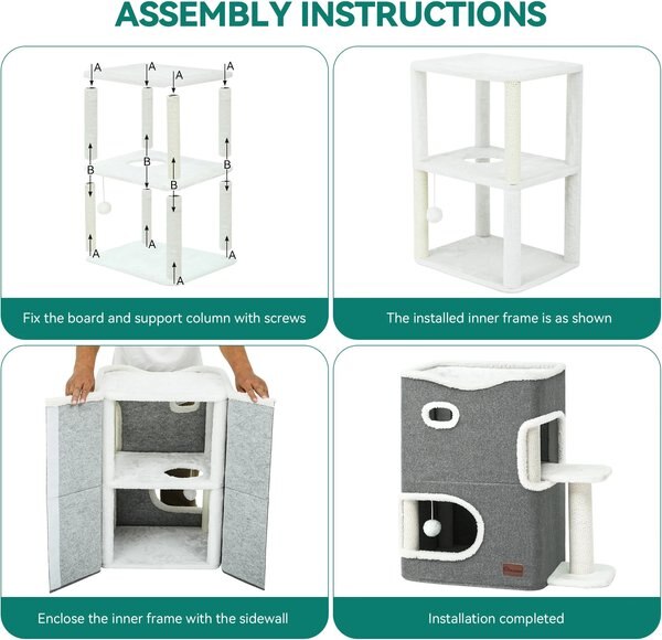 YITAHOME 2-Level Cat Bed with Scratching Post, Grey - Chewy.com