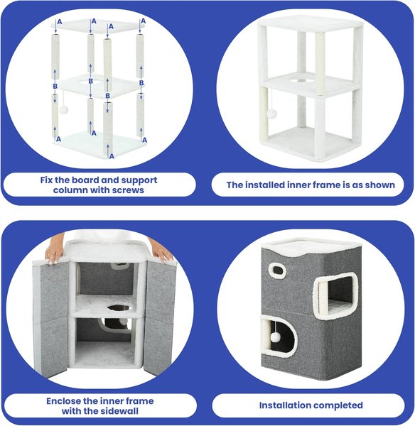 YITAHOME 2-Level Cat House with Scratching Post, Grey - Chewy.com