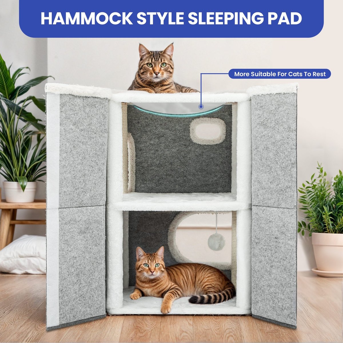 YITAHOME 2-Level Cat House with Scratching Post, Grey - Chewy.com