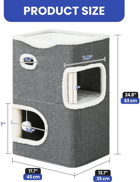 YITAHOME 2-Level Cat House with Scratching Post, Grey - Chewy.com