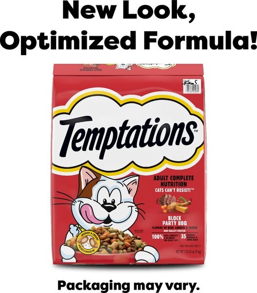 TEMPTATIONS Beef, Chicken, & Cheese BBQ Flavor Adult Dry Cat Food, 13.5 ...