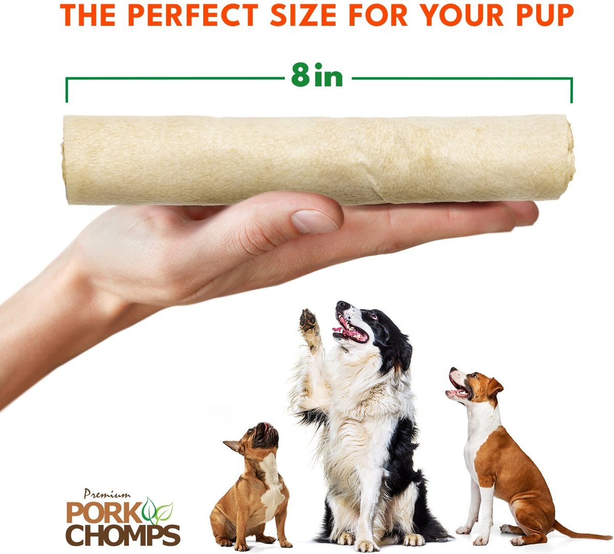 PORK CHOMPS Baked Pork Rolls Dog Treats, 8-in, 18 count - Chewy.com