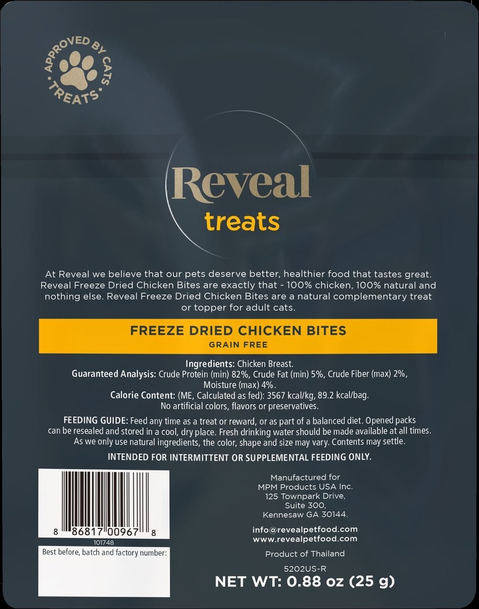 REVEAL Single Ingredient Chicken Bites Grain-Free Freeze-Dried Cat ...