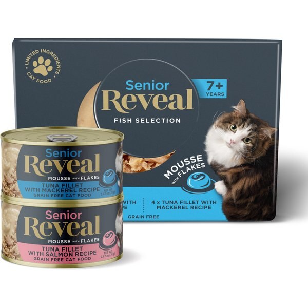 REVEAL Fish Selection Mousse with Flakes Grain-Free Wet Senior Cat Food ...