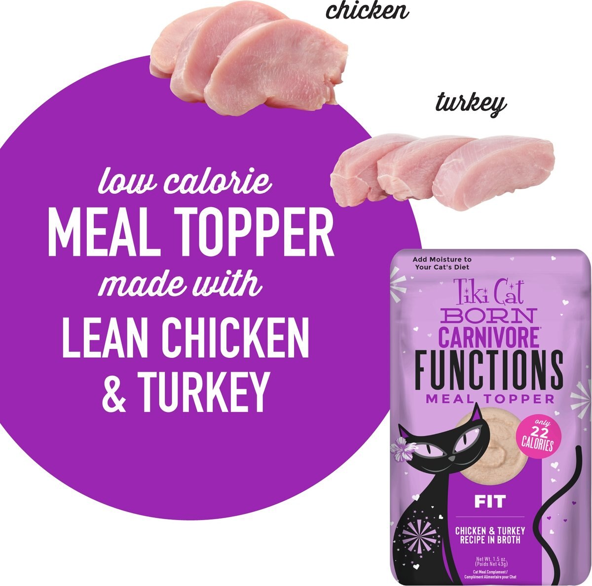 TIKI CAT Born Carnivore Fit Functional Cat Food Topper, 1.5-oz pouch ...