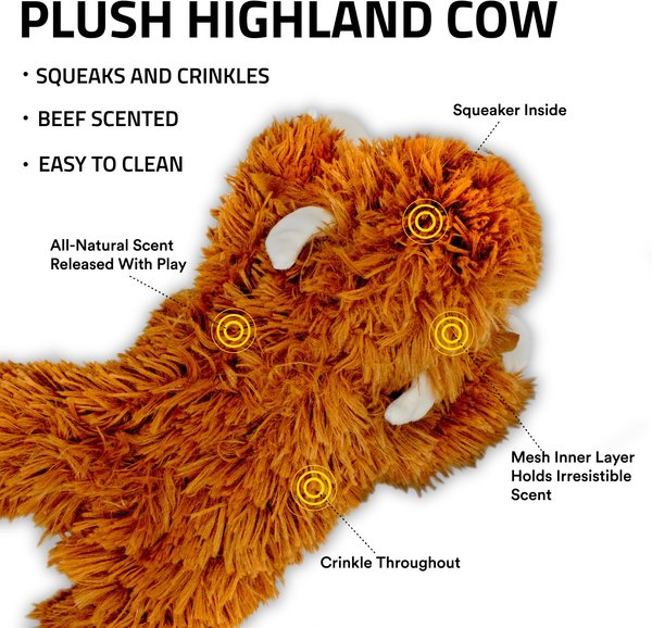 PLAYOLOGY Plush Highland Cow Beef Scent Squeaky Dog Toy - Chewy.com