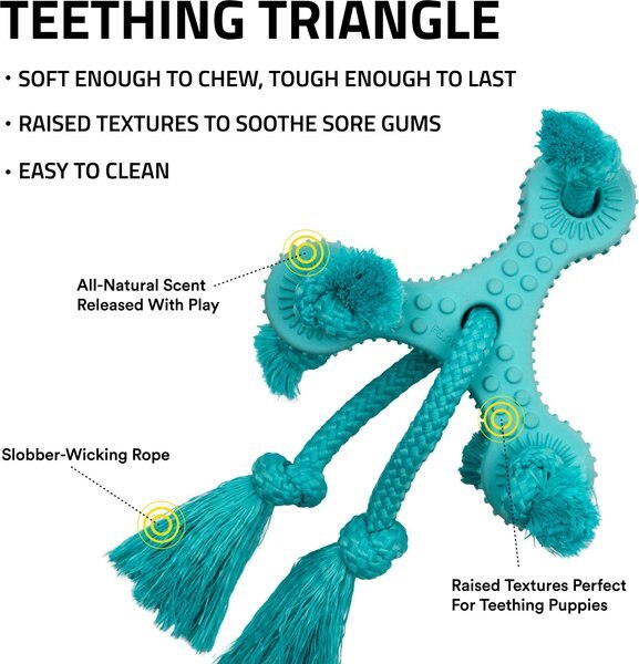 PLAYOLOGY Young & Active Teething Triangle Peanut Butter Chew Toy, Blue ...