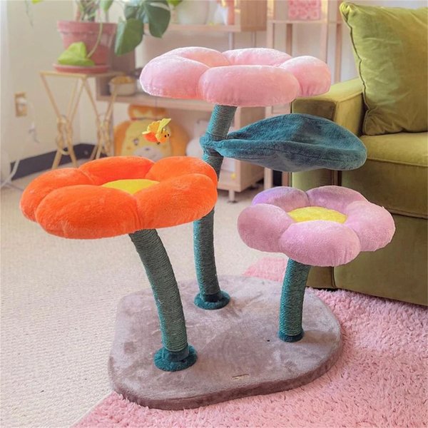 HAPPY & POLLY Bloomy Flower 24-in Plush Cat Tree, Large - Chewy.com