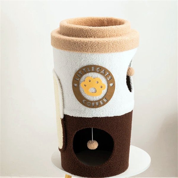 HAPPY & POLLY Coffee Cup 27.6-in Plush Cat Tree & Condo, Brown, Large ...