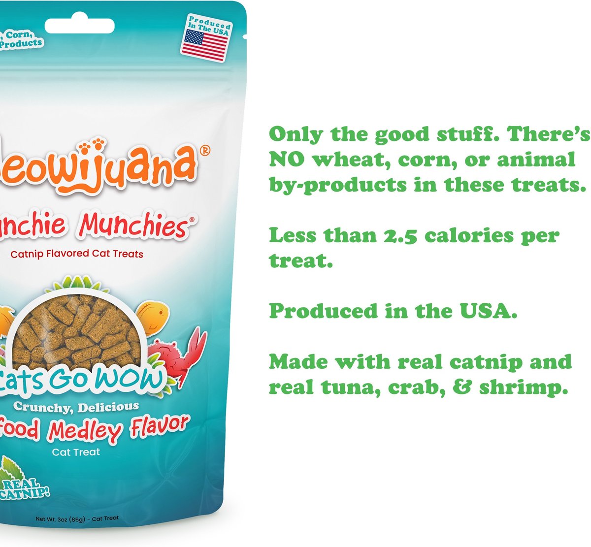 MEOWIJUANA Crunchie Munchie Seafood Medley Catnip Crunchy Cat Treats, 3 ...