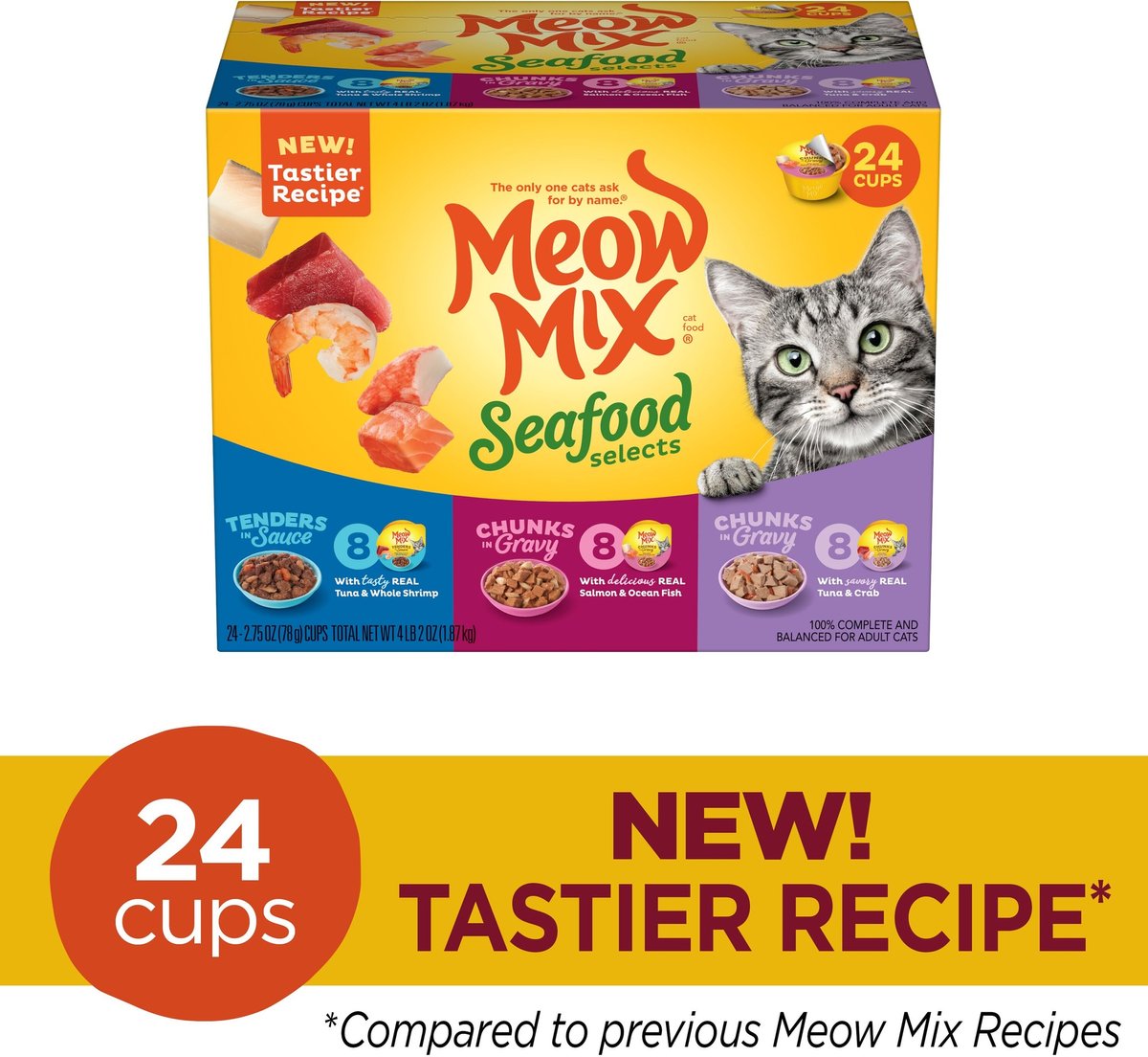 MEOW MIX Seafood Selects Variety Pack Wet Cat Food, 2.75-oz tray, case ...