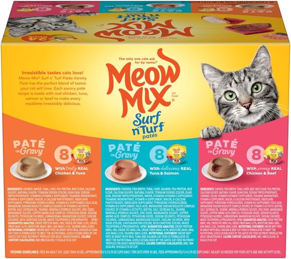 MEOW MIX Pate in Gravy Surf n Turf Variety Pack Wet Cat Food, 2.75-oz cup, case of 24 - Chewy.com