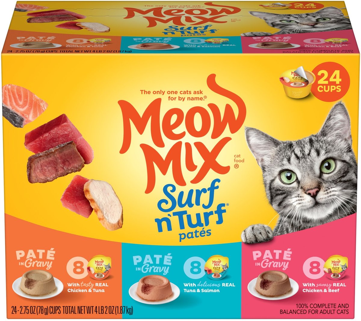 MEOW MIX Pate in Gravy Surf n Turf Variety Pack Wet Cat Food, 2.75-oz ...