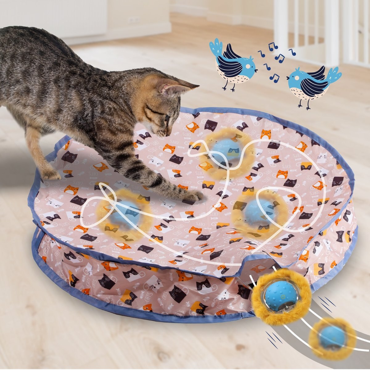 PAWSPIK Interactive Fast Rolling Play Mat Ball Cat Toy, Tan - Chewy.com