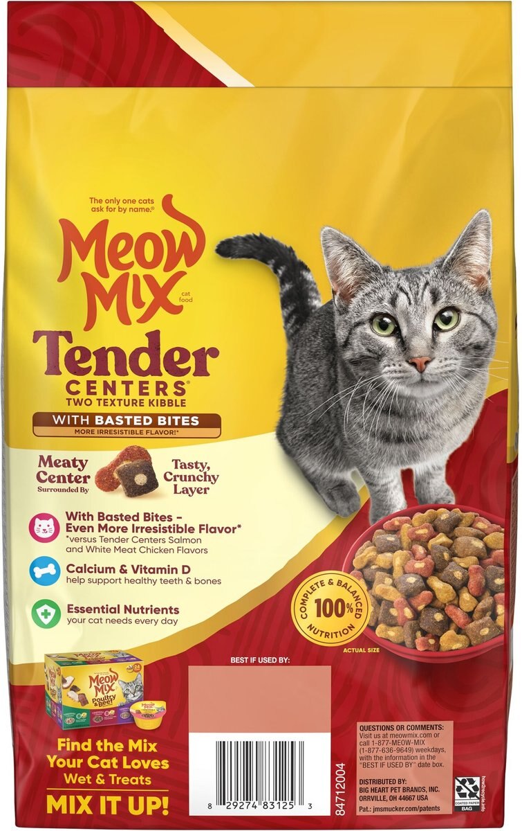 MEOW MIX Tender Centers Basted Bites Beef & Salmon Flavors Dry Cat Food ...
