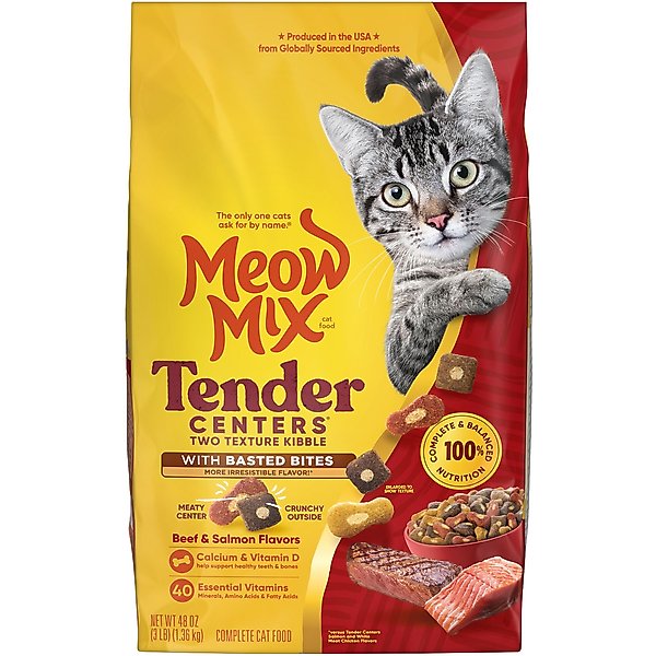 MEOW MIX Tender Centers Basted Bites Beef & Salmon Flavors Dry Cat Food ...