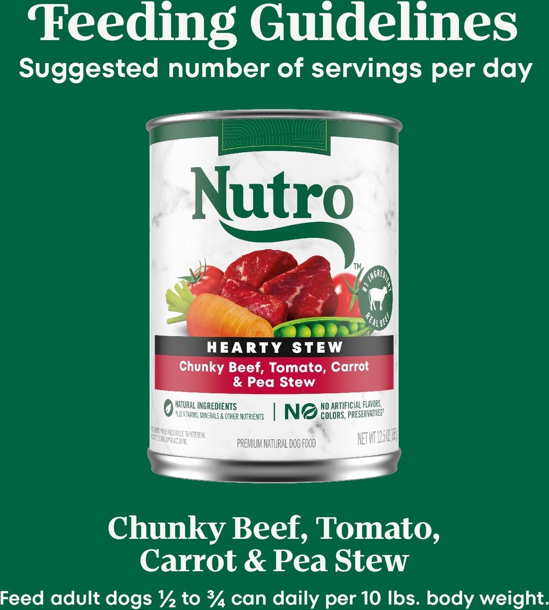 NUTRO Hearty Stew Adult Chunky Beef, Tomato, Carrot & Pea Canned Wet Dog Food, 12.5-oz, case of ...