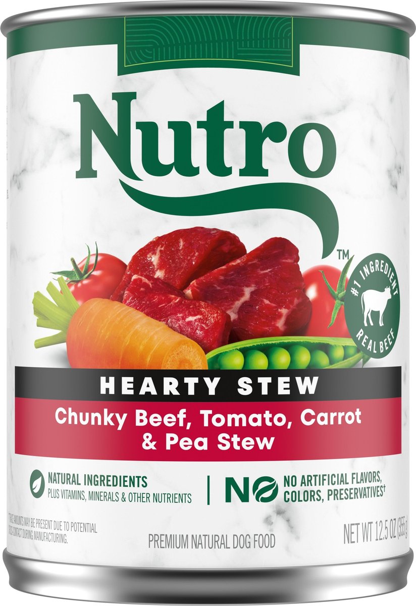 NUTRO Hearty Stew Adult Chunky Beef, Tomato, Carrot & Pea Canned Wet Dog Food, 12.5-oz, case of ...