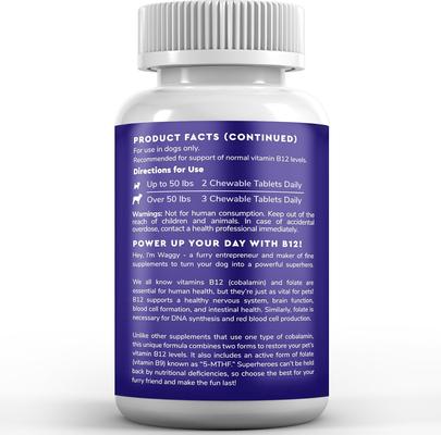 WONDER PAWS Vitamin B12 Cobalamin & Folate Supplement for Dogs, 90 ...