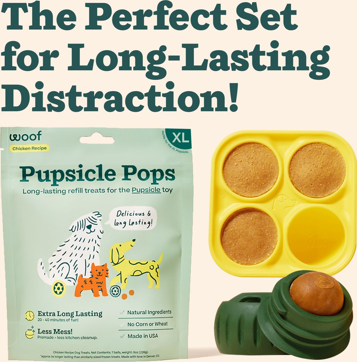 WOOF Starter Pack Chicken Flavored Treats, Silicone Mold & Pupsicle Dog ...