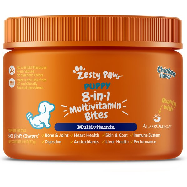 ZESTY PAWS Puppy 8-in-1 Chicken Flavor Soft Chews Multivitamin ...