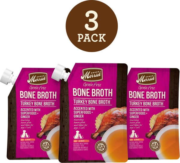 MERRICK Turkey Bone Broth Grain-Free Wet Dog & Cat Food Topper, 16-oz ...