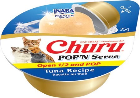 INABA Churu Pop'n Serve Tuna Grain-Free Lickable Cat Treats, 1.2-oz cup ...