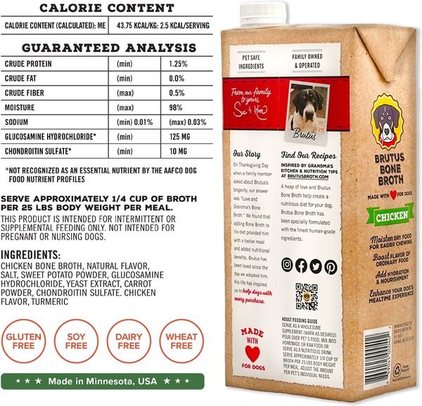 BRUTUS BROTH Chicken Bone Broth Hip & Joint with Glucosamine Dog Food ...