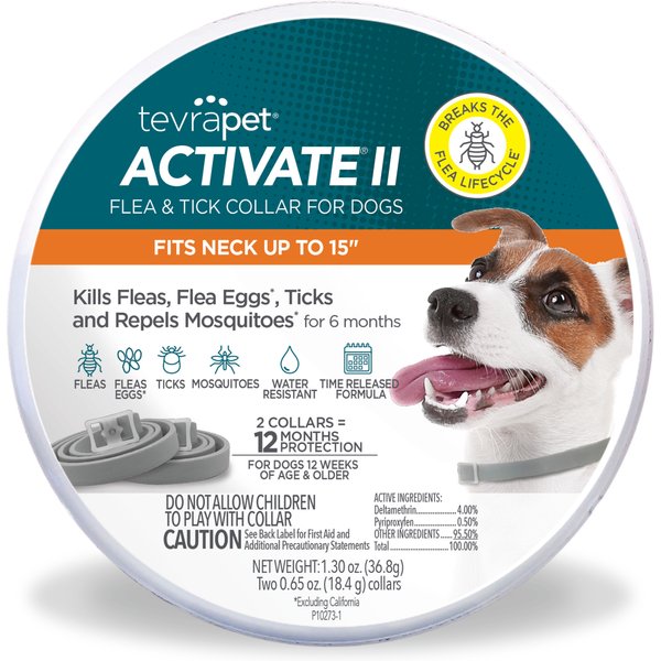 TEVRAPET Activate II Flea & Tick Collar for Small Dogs, 2 Collars (12 ...