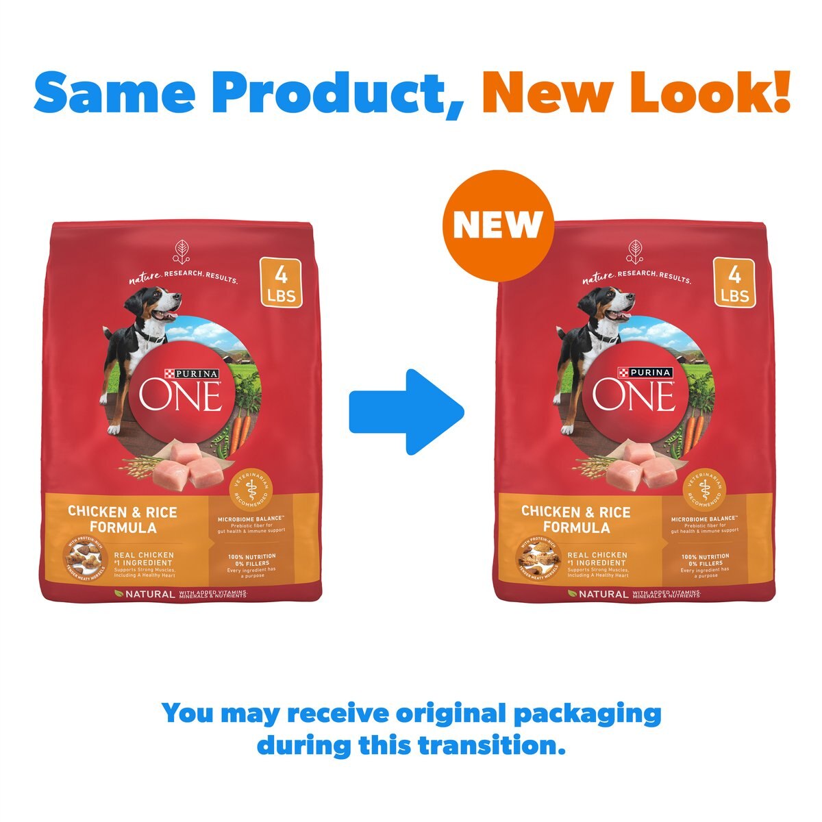PURINA ONE Chicken & Rice Formula Dry Dog Food, 4-lb bag - Chewy.com