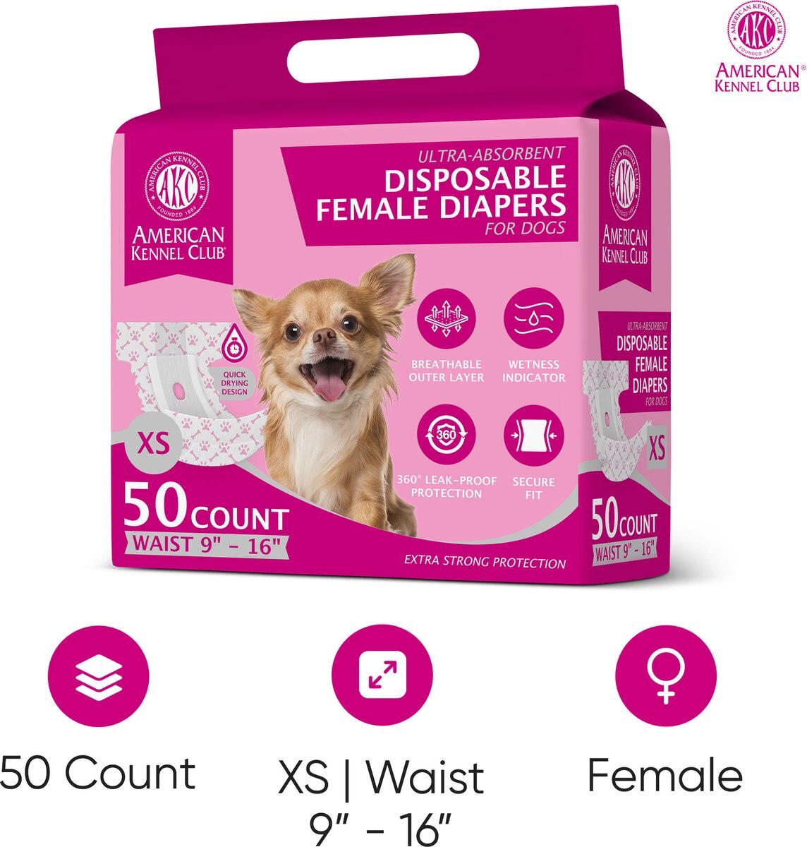 AMERICAN KENNEL CLUB Disposable Female Dog Wraps with Wetness Indicator ...