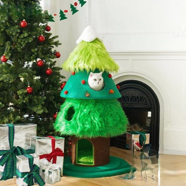 ZEZE Super Christmas Tree 50-in Cat Tree & Condo, Green - Chewy.com