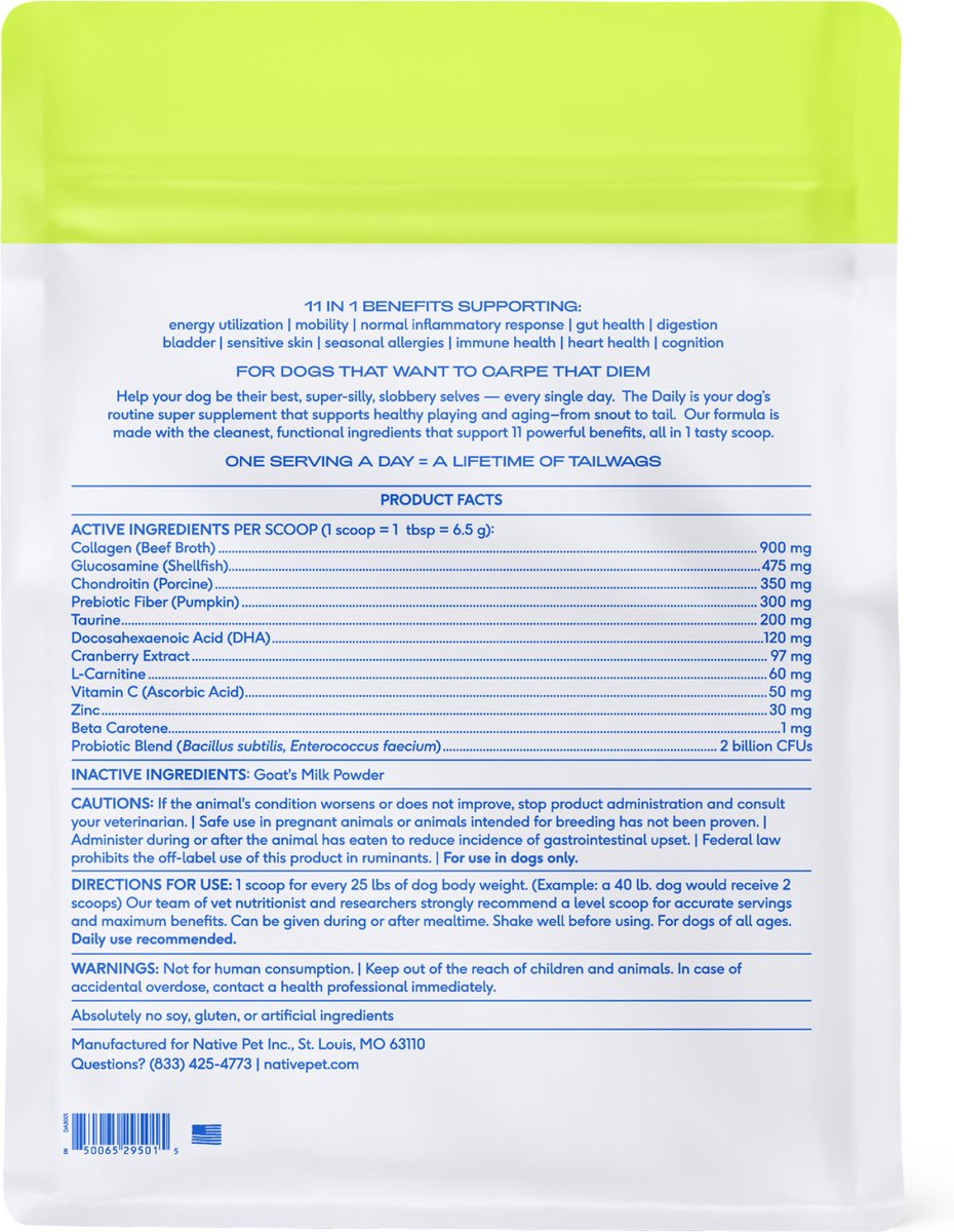 NATIVE PET The Daily Powder 11-in-1 Multivitamin Supplement for Dogs ...