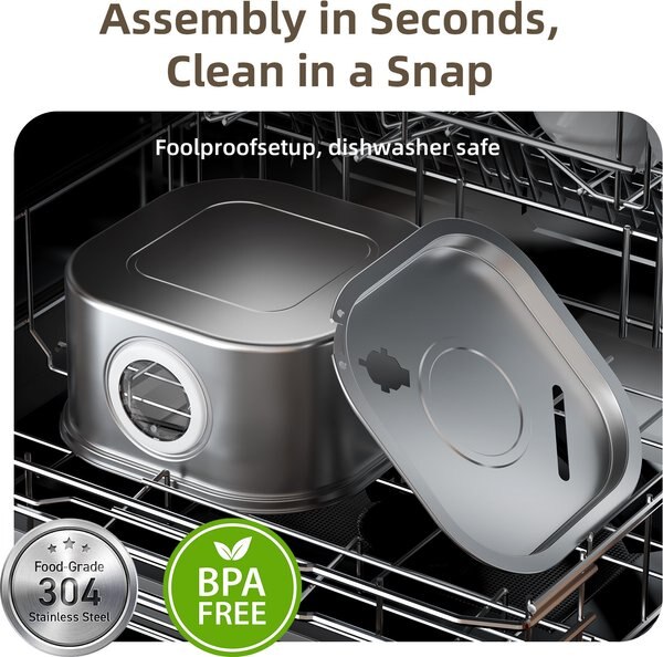 CASFUY PWS-120 Large Water Level Window Stainless Steel Dog & Cat Water ...