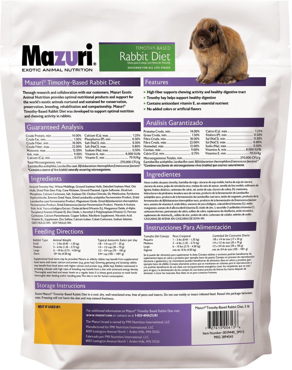 MAZURI Timothy Based Rabbit Food, 5-lb bag - Chewy.com
