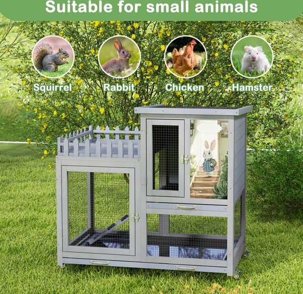 COZIWOW Rolling Rabbit Hutch with Balcony & Tray, Grey - Chewy.com