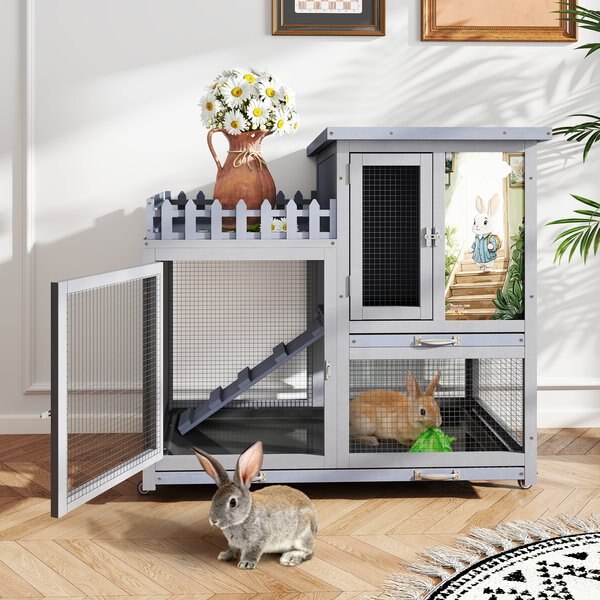 COZIWOW Rolling Rabbit Hutch with Balcony & Tray, Grey - Chewy.com