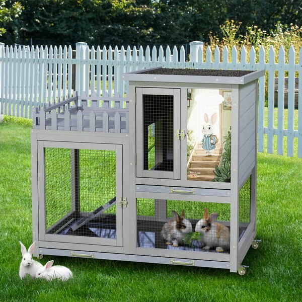 COZIWOW Rolling Rabbit Hutch with Balcony & Tray, Grey - Chewy.com