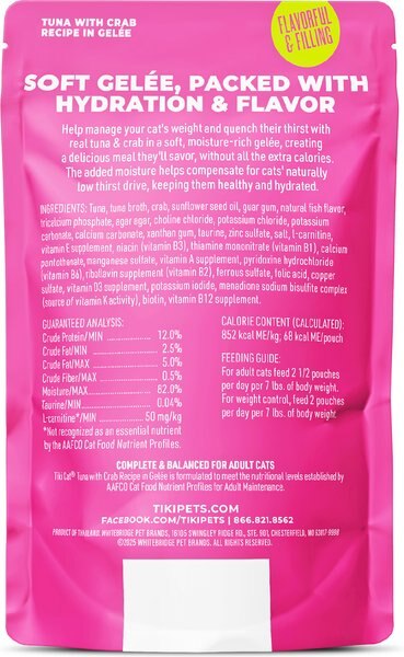TIKI CAT Gelee Tuna & Crab Grain-Free Wet Cat Food, 2.8-oz pouch, case ...