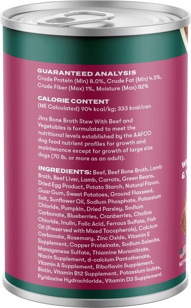 JINX Bone Broth Stew with Beef & Vegetables Grain-Free Wet Dog Food, 13 ...