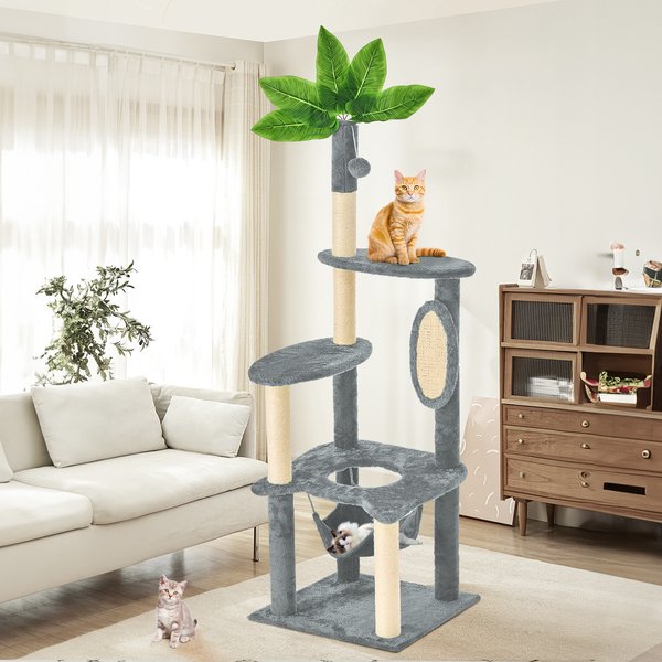 TSCOMON Multi-Level 58-in Plush Cat Tree & Condo, Grey - Chewy.com