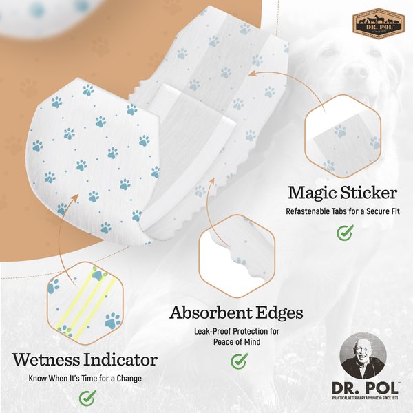 DR. POL Disposable Wetness Indicator Male Dog Diapers, 50 count, Large ...